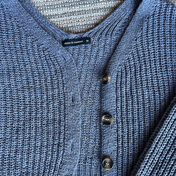 moon & madison | Sweaters | Moon Madison Blue Knit Button Up Cropped ...